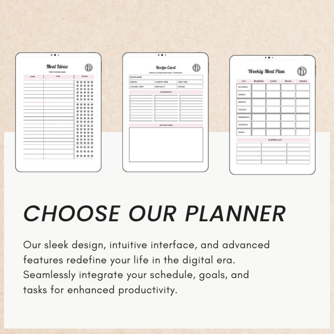 Printable Meal Organizer, iPad Meal Planner, Grocery Digital Planner ...