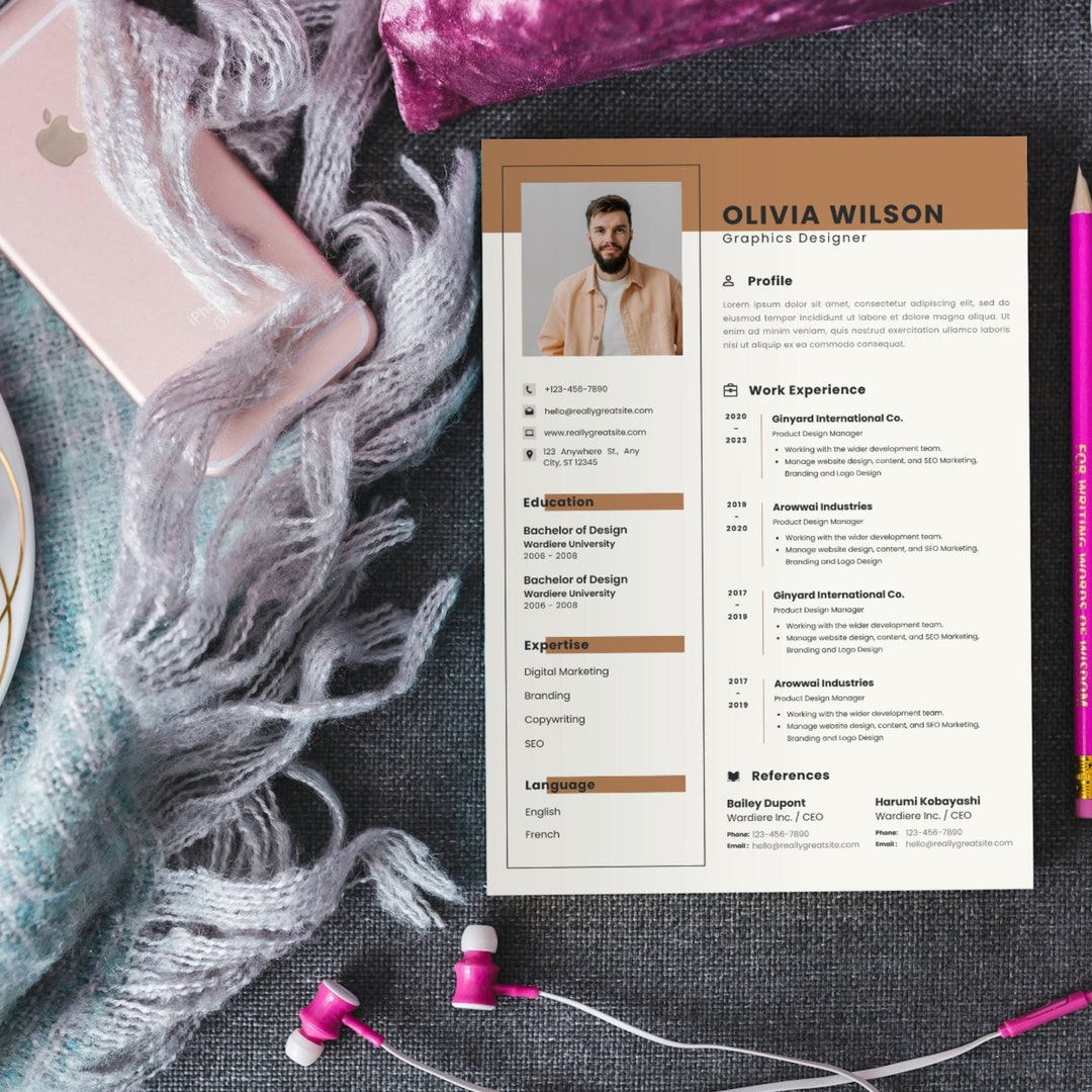 Modern Resume Template With Photo, Aesthetic Resume Template, Custom CV Template, One Page ...