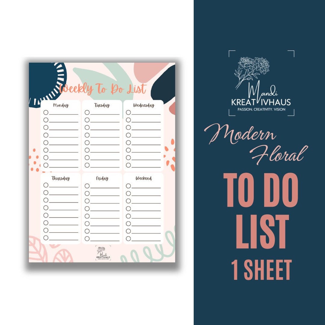 Printable to Do List | Weekly to Do List| Modern Floral | PDF | Planner ...