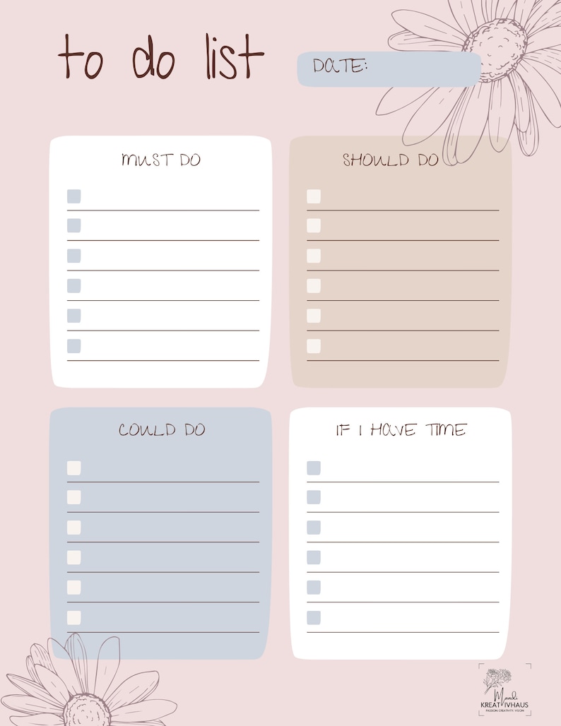 Printable to Do List | Daily to Do List| Flower Love | PDF | Planner ...