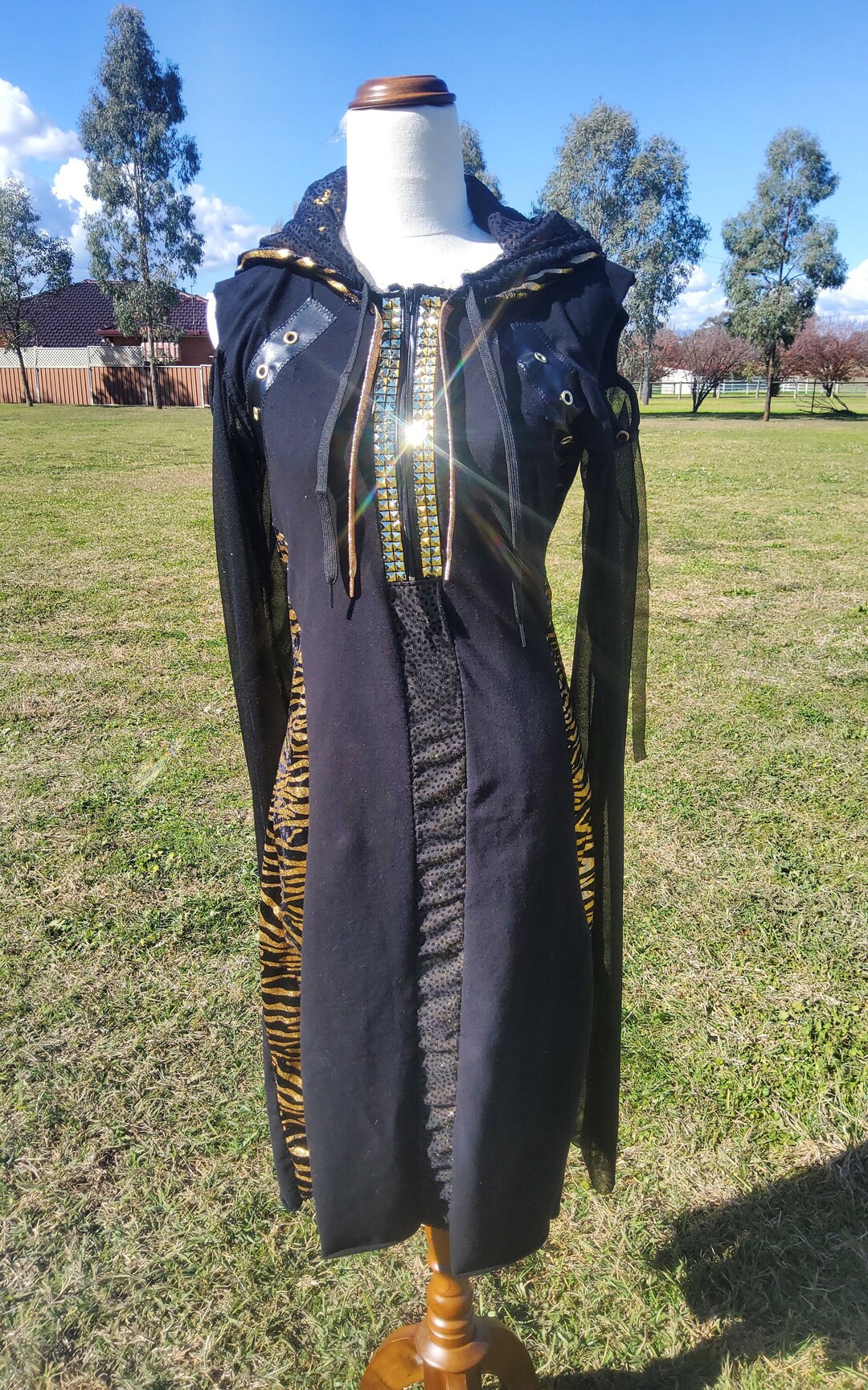 Animal Print Cold Shoulder Double Hoodie Dress With Geisha Sleeves - Etsy