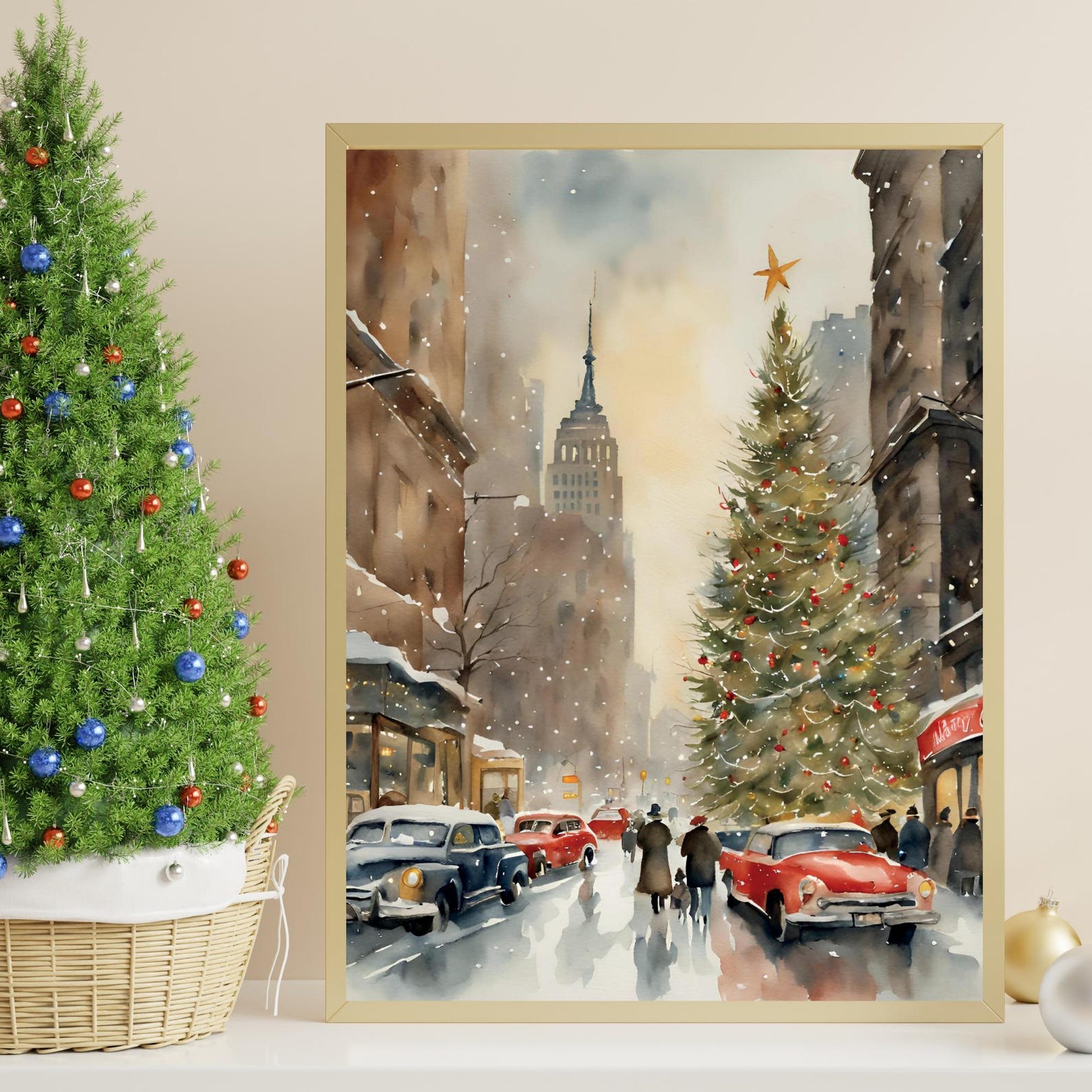 Vintage Christmas in NYC Wall Art Printable, New York City Winter ...
