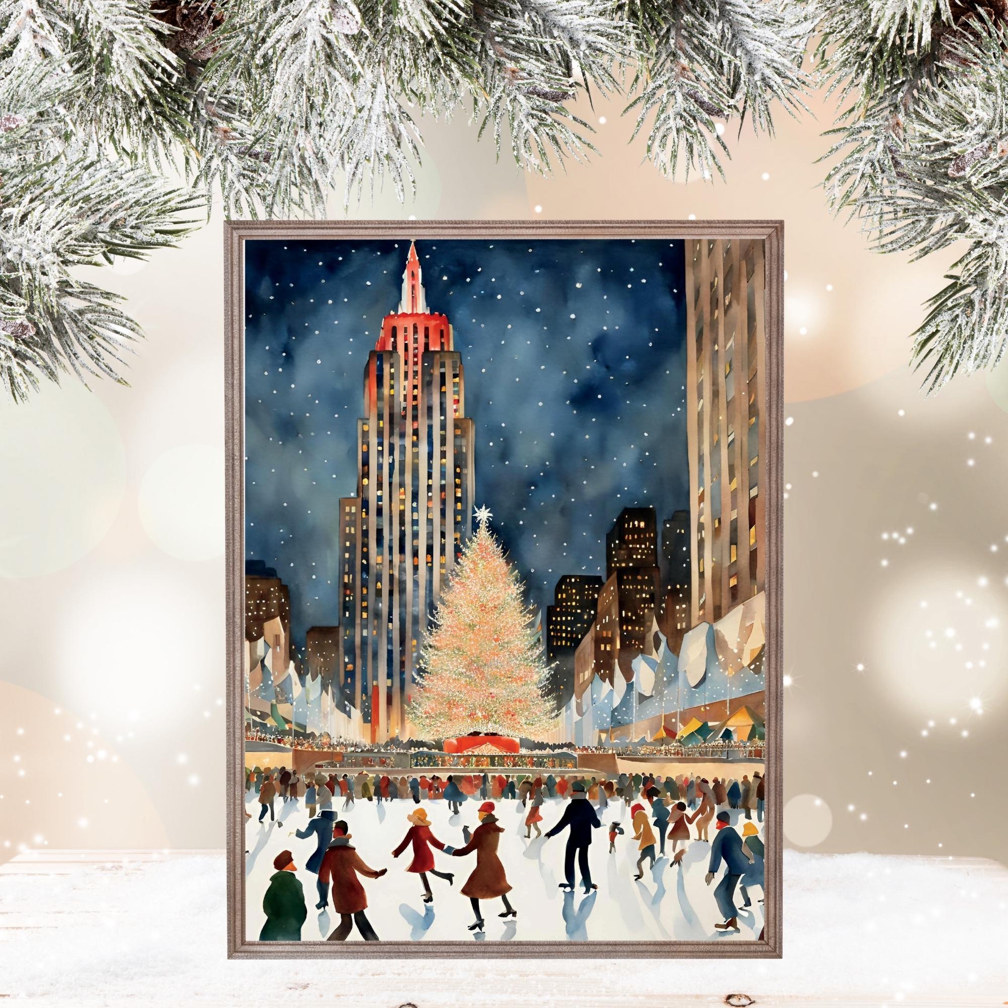 Vintage Christmas in NYC Wall Art Printable, Rockefeller Center Ice ...