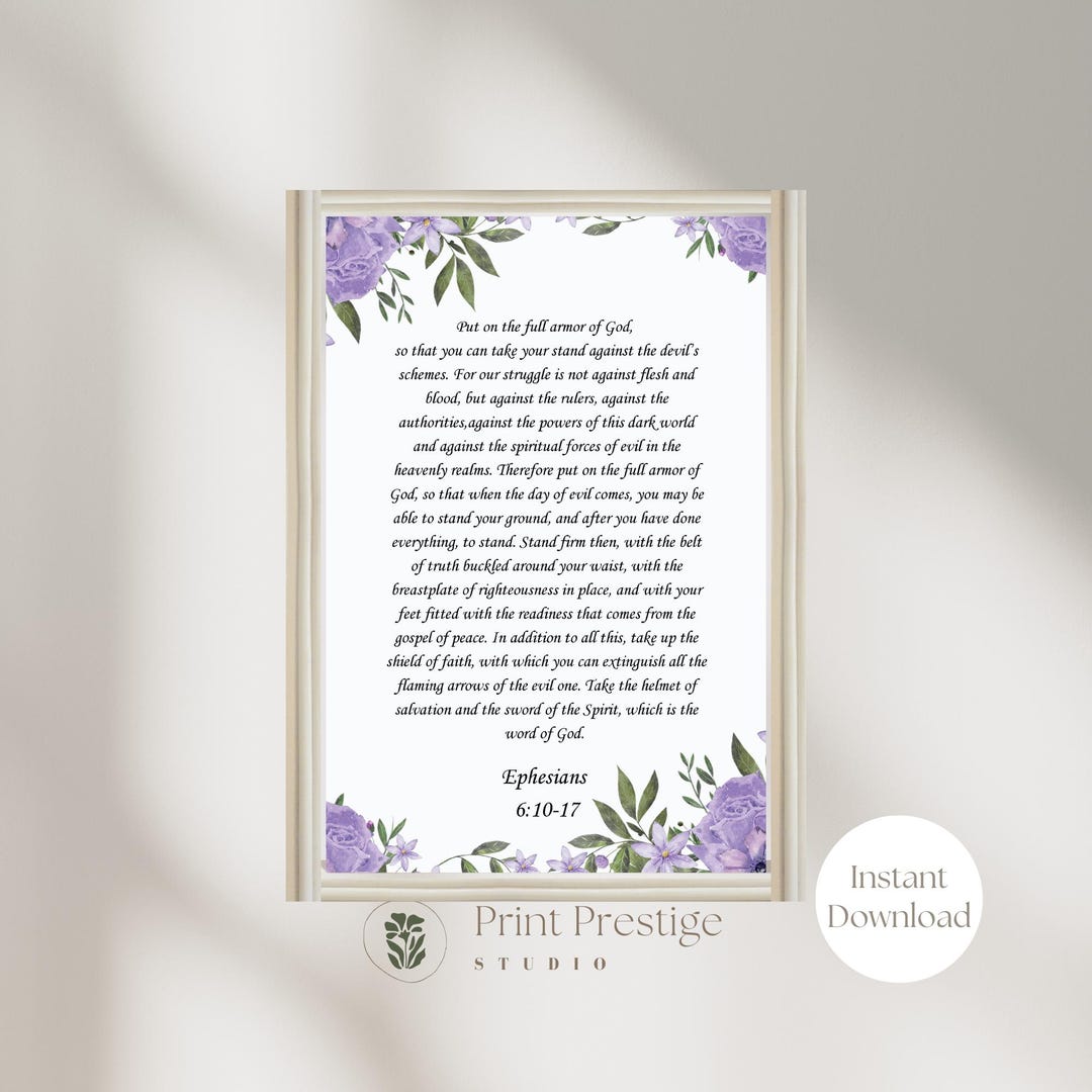 Full Armor of God Christian Wall Art Ephesians Bible Verse Print Prayer ...