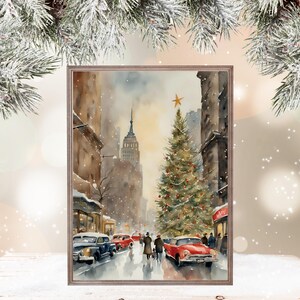 Vintage Christmas in NYC Wall Art Printable, New York City Winter ...