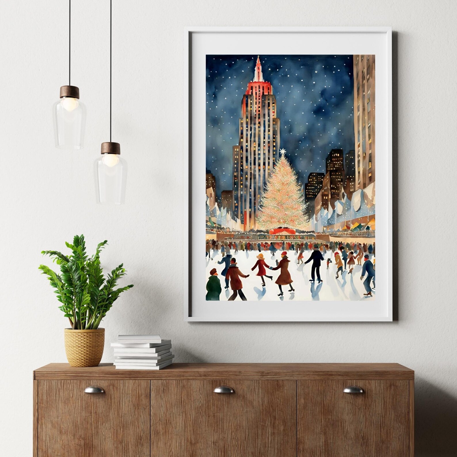 Vintage Christmas in NYC Wall Art Printable, Rockefeller Center Ice ...