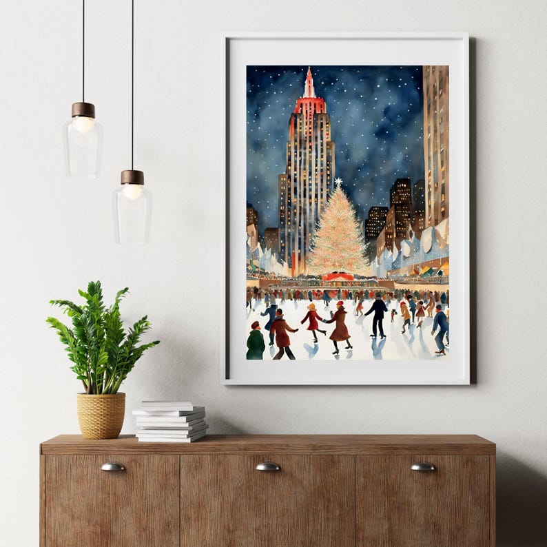 Vintage Christmas in NYC Wall Art Printable, Rockefeller Center Ice ...