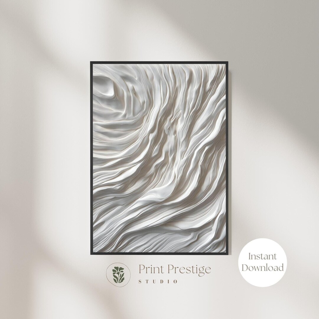Abstract Fabric Wall Art White Textured Printable Minimalist Modern ...