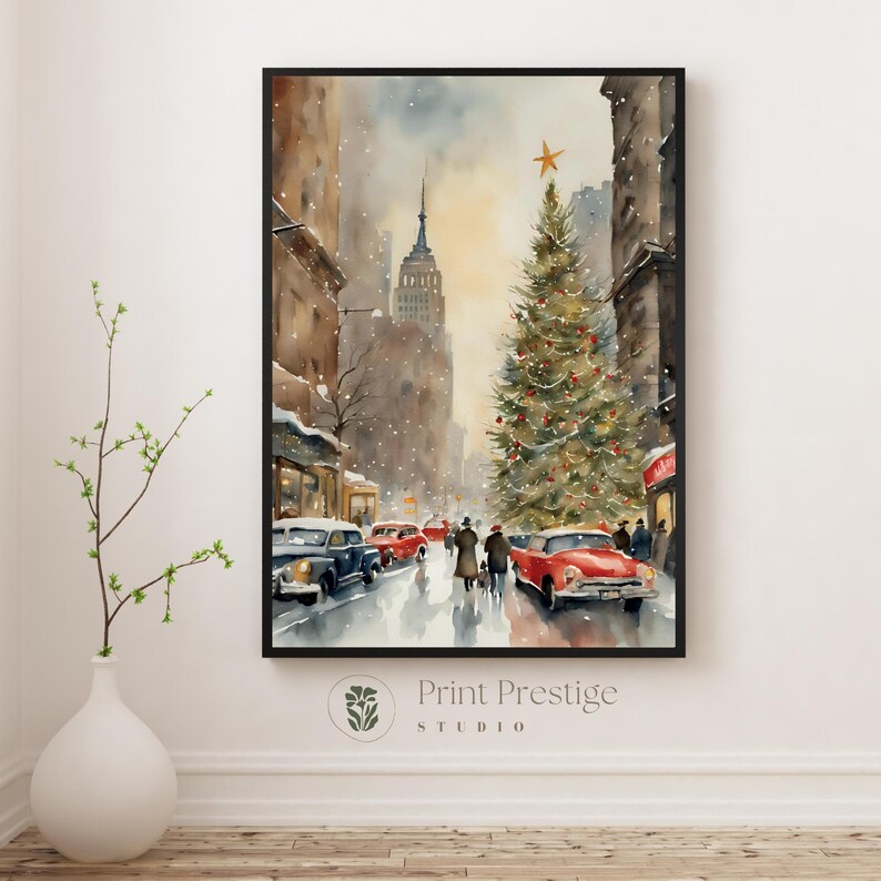 Vintage Christmas in NYC Wall Art Printable, New York City Winter ...