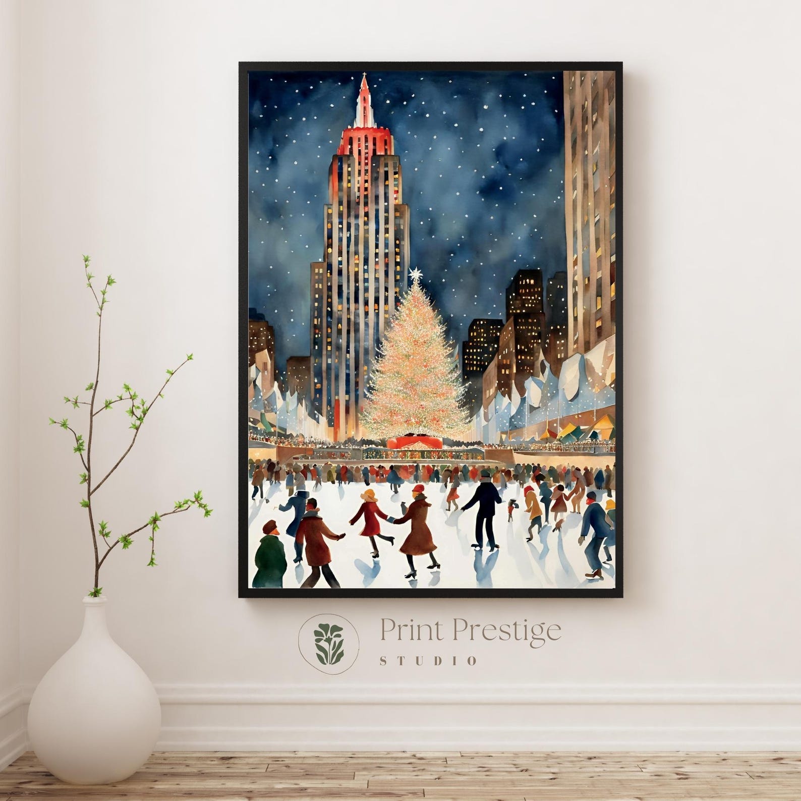Vintage Christmas in NYC Wall Art Printable, Rockefeller Center Ice ...