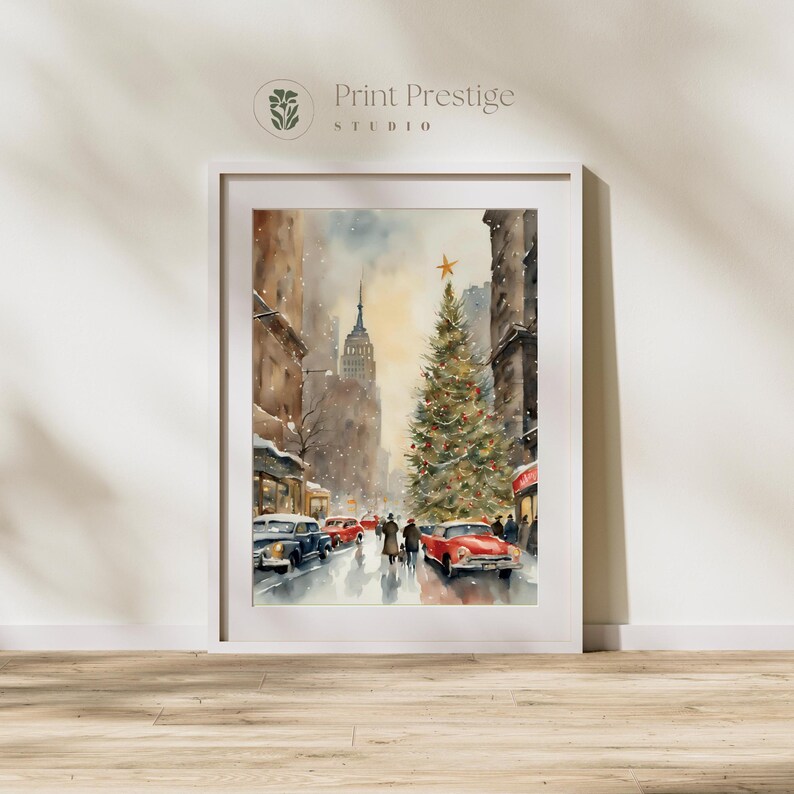 Vintage Christmas in NYC Wall Art Printable, New York City Winter ...