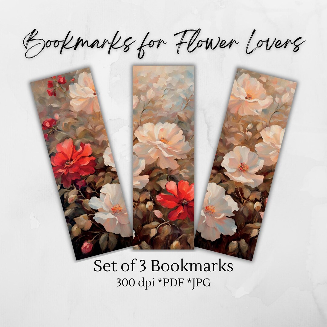 Printable Bookmark Set Digital Bookmarks Cute Floral Bookmarks for Book ...