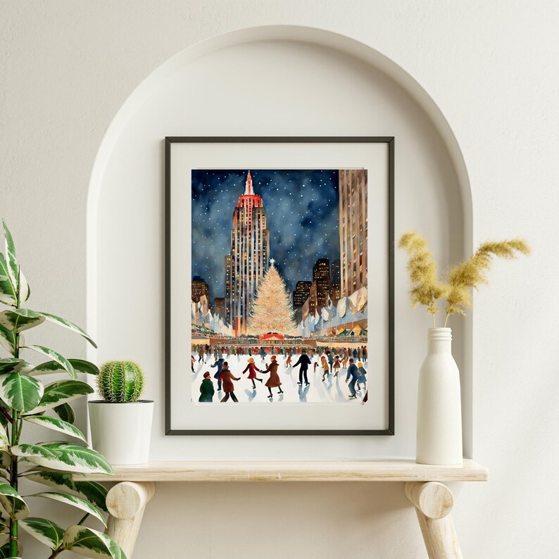 Vintage Christmas in NYC Wall Art Printable, Rockefeller Center Ice ...