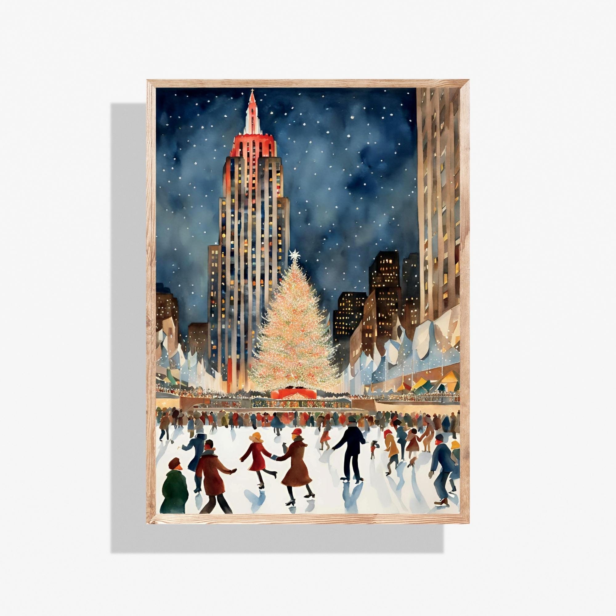 Vintage Christmas in NYC Wall Art Printable, Rockefeller Center Ice ...