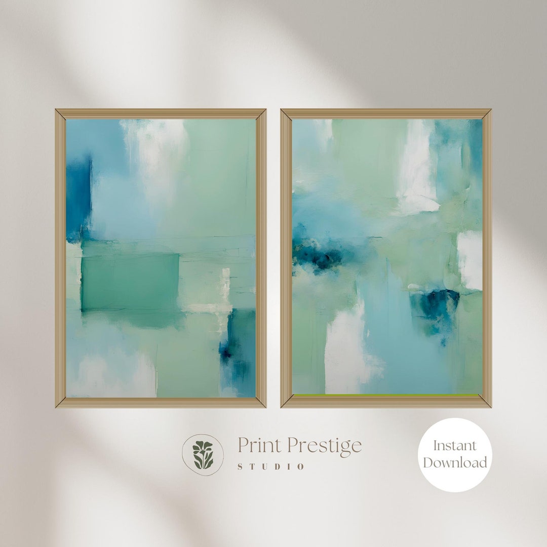 Abstract Brush Stroke Wall Art: Serene Coastal Nature Watercolor Prints ...