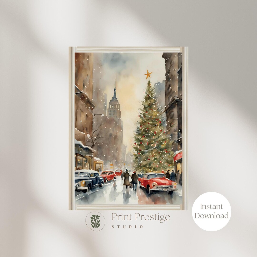 Vintage Christmas in NYC Wall Art Printable, New York City Winter ...