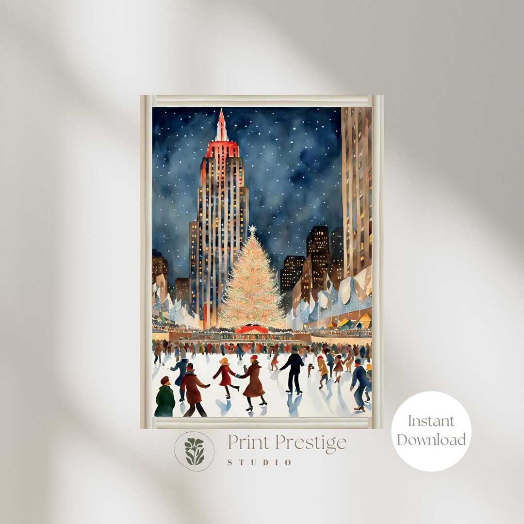 Vintage Christmas in NYC Wall Art Printable, Rockefeller Center Ice ...