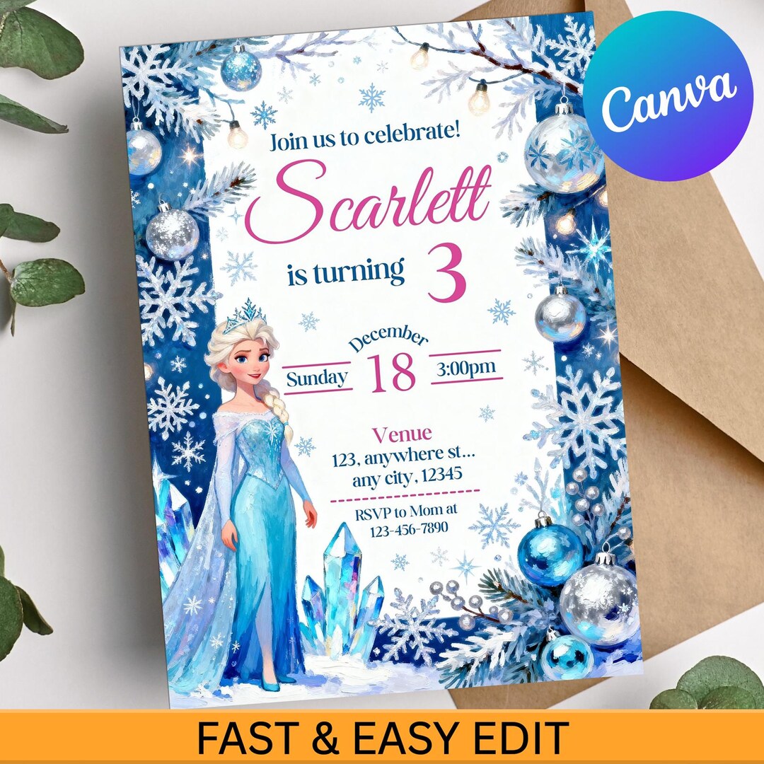 Editable Frozen Birthday Invitation, Winter Wonderland Invite, Ice ...