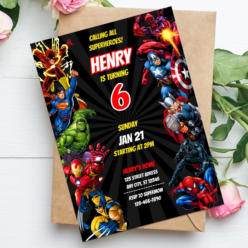 Marvel DC Superheroes Birthday Invitation | Digital Party Invite ...