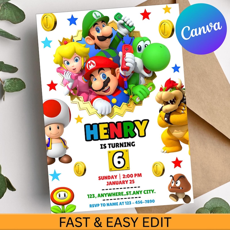 Mario Evite for Kids - Etsy