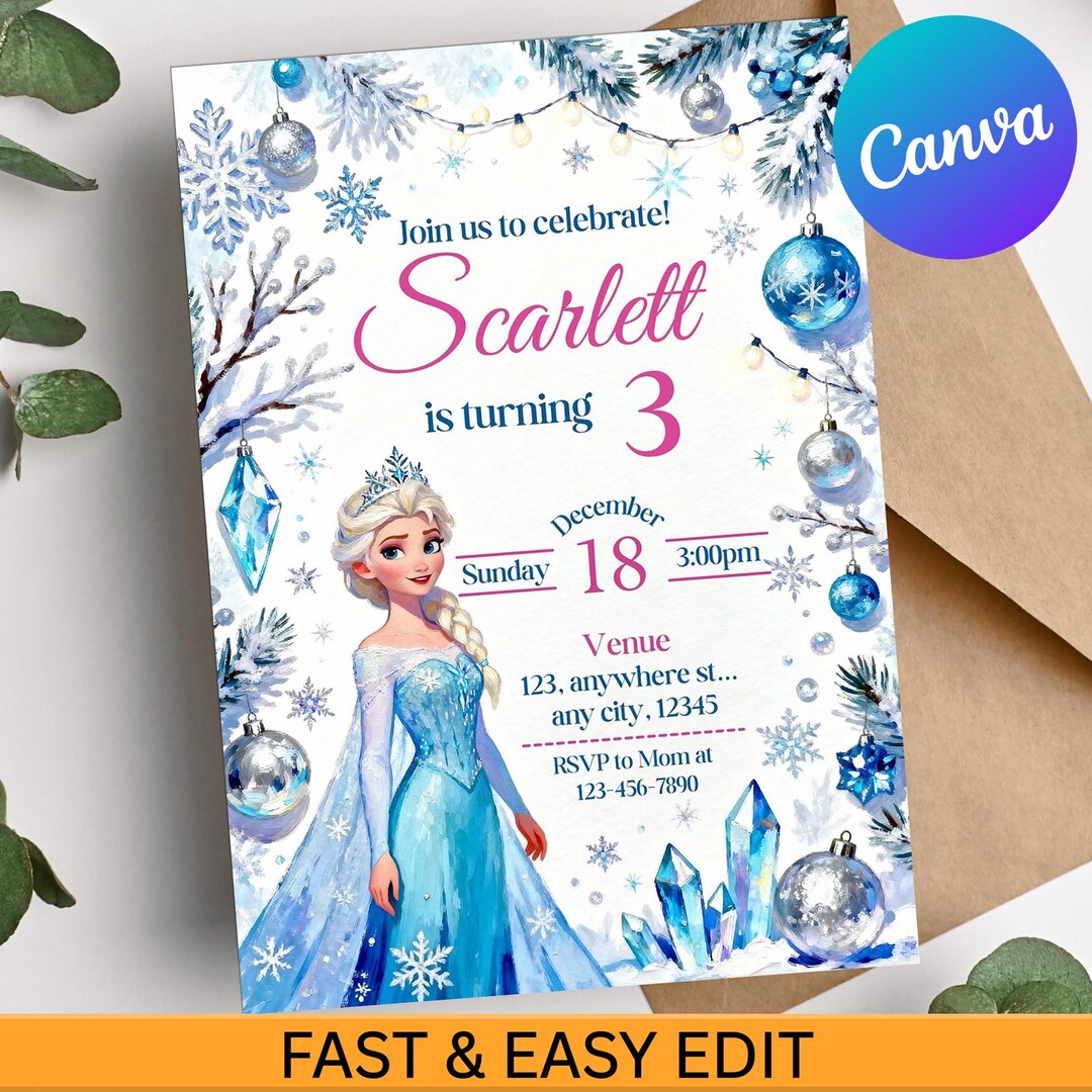 Editable Frozen Birthday Invitation, Winter Wonderland Theme (digital ...