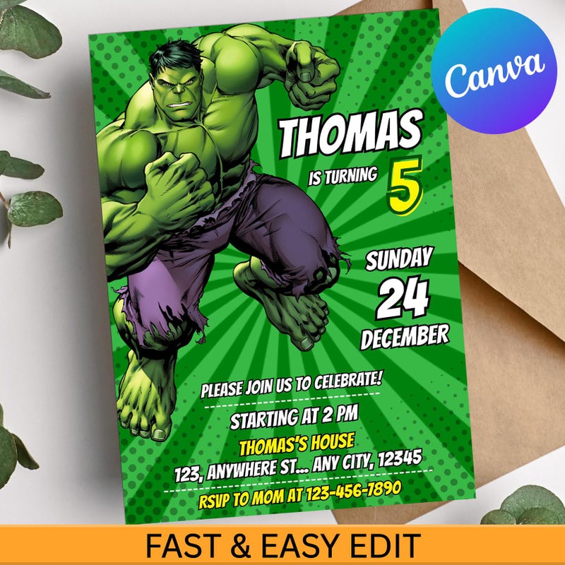 Boy Hulk Birthday Invite - Etsy