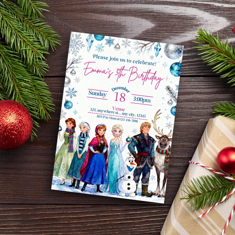 Elsa Frozen Birthday Invitation, Winter Wonderland, Editable Canva Card ...