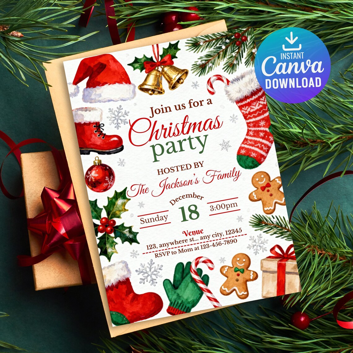 Editable Christmas Party Invitation, Holiday Party Editable Template ...