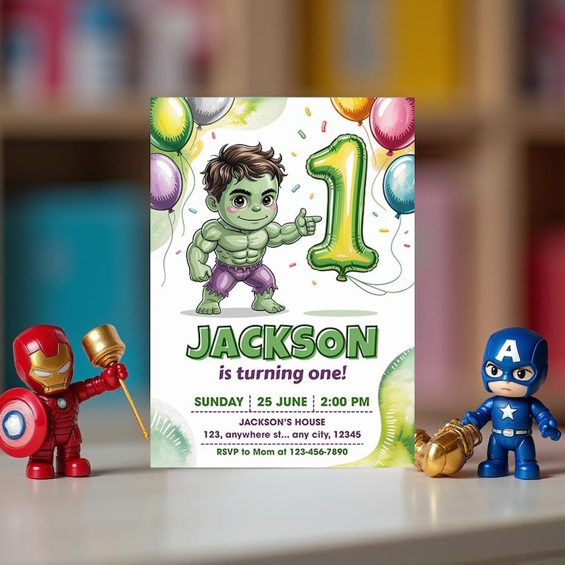 1st Hulk Birthday Invitation, Green Superhero Party Invite, Editable ...