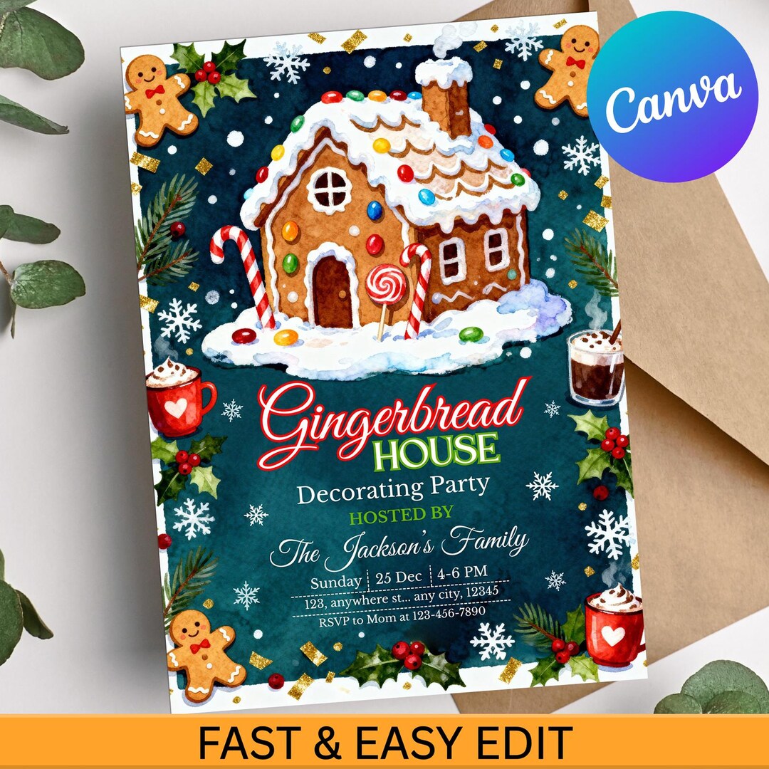 Christmas Gingerbread House Party Invitation, Gingerbread Decorating ...