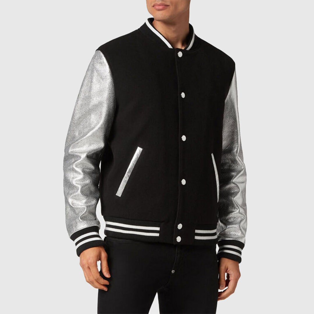 Philipp Plein Metallic Silver Leather College Bomber Varsity Jacket - Etsy