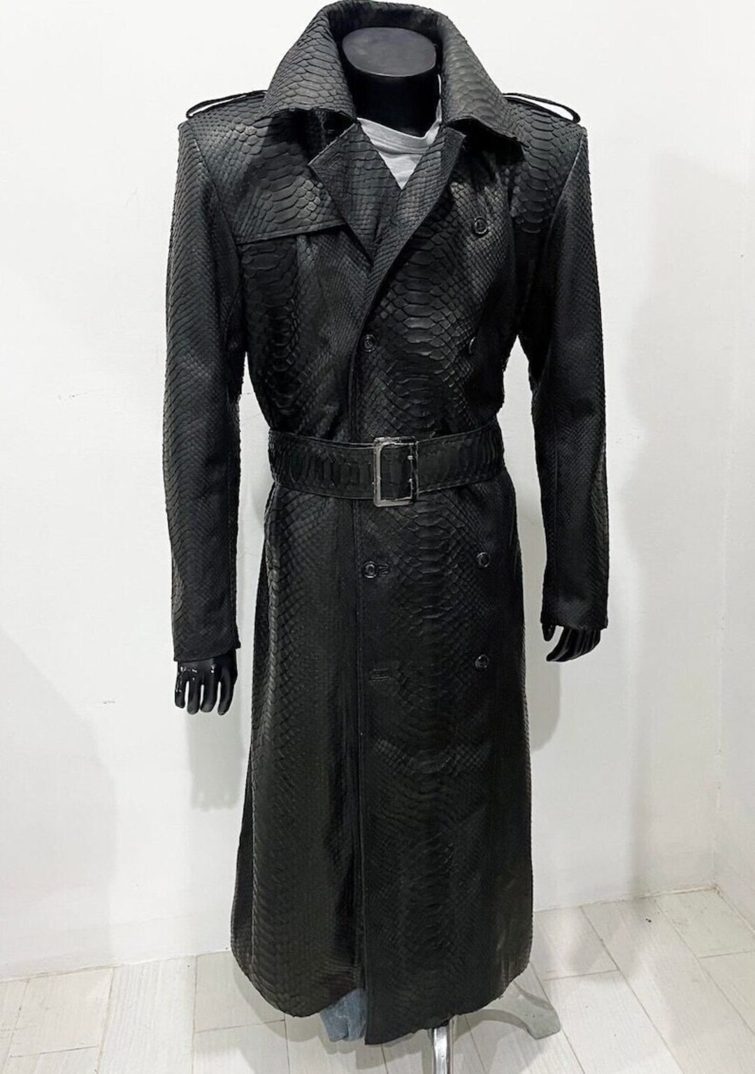 Bespoke Handmade Mens Black Python Leather Trench Coat - Etsy