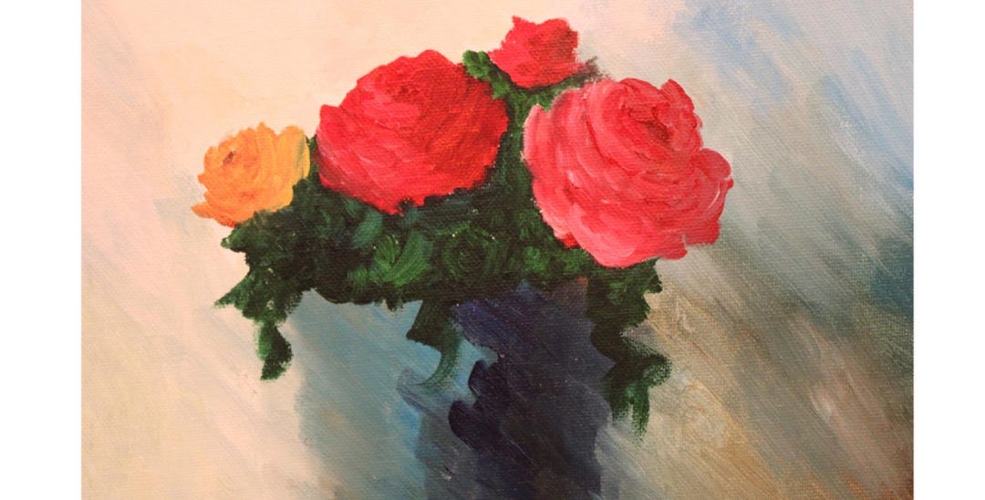 Blinking Roses; Hand-made, Authentic Acrylic Floral Art; 9"x12" Artwork ...