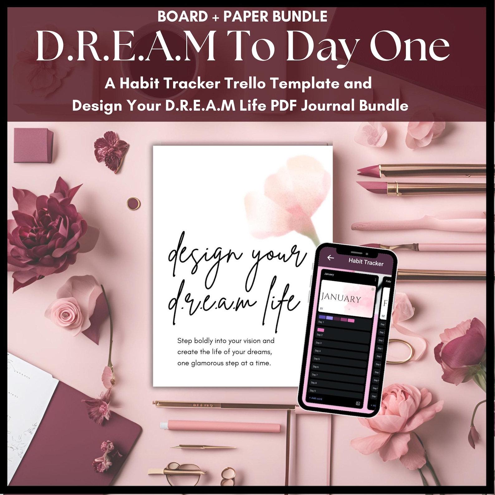 DREAM to Day One Board + Paper Bundle | Habit Tracker Trello Template ...