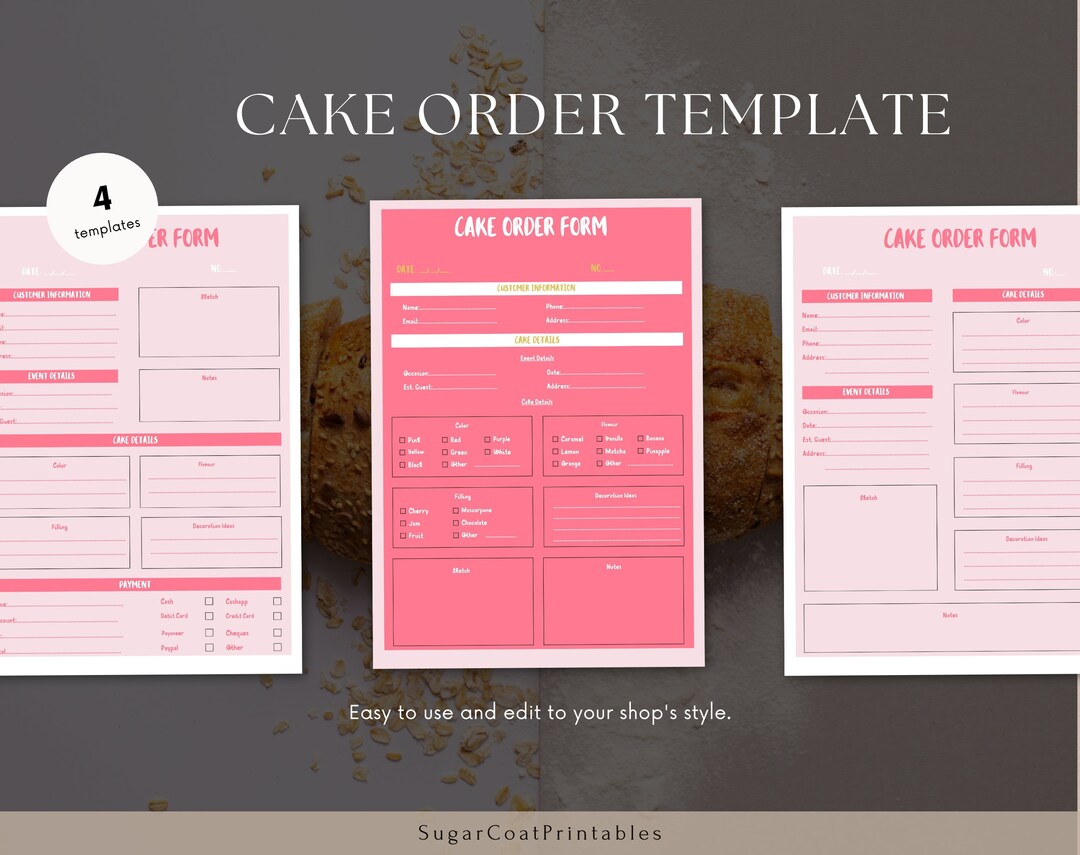 Elegant Pink Cake Order Forms - Organize Orders in Style - Etsy