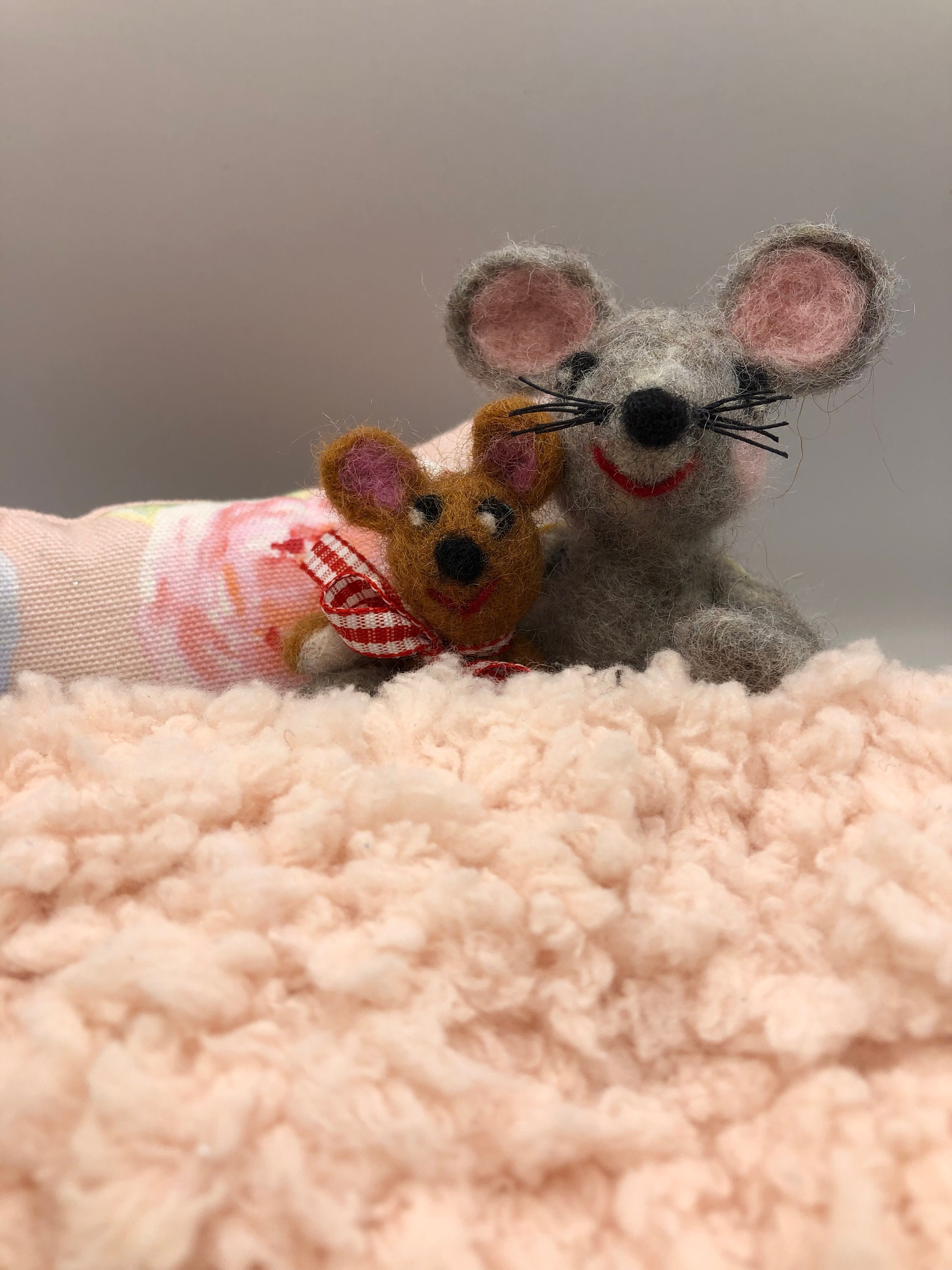 Needle Felted Mouse With Teddy Bear, Bed, Decoupage, Ribbon ...