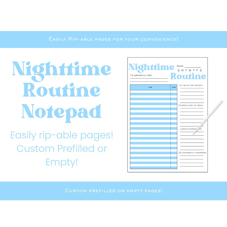 Digital Custom Night Routine Notepad Routine Tracker Custom Prefilled ...