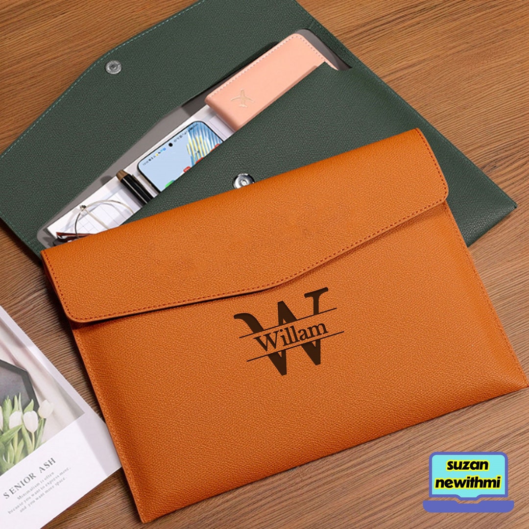 Personalized Leather File Folder, Custom Name Leather Document Case ...