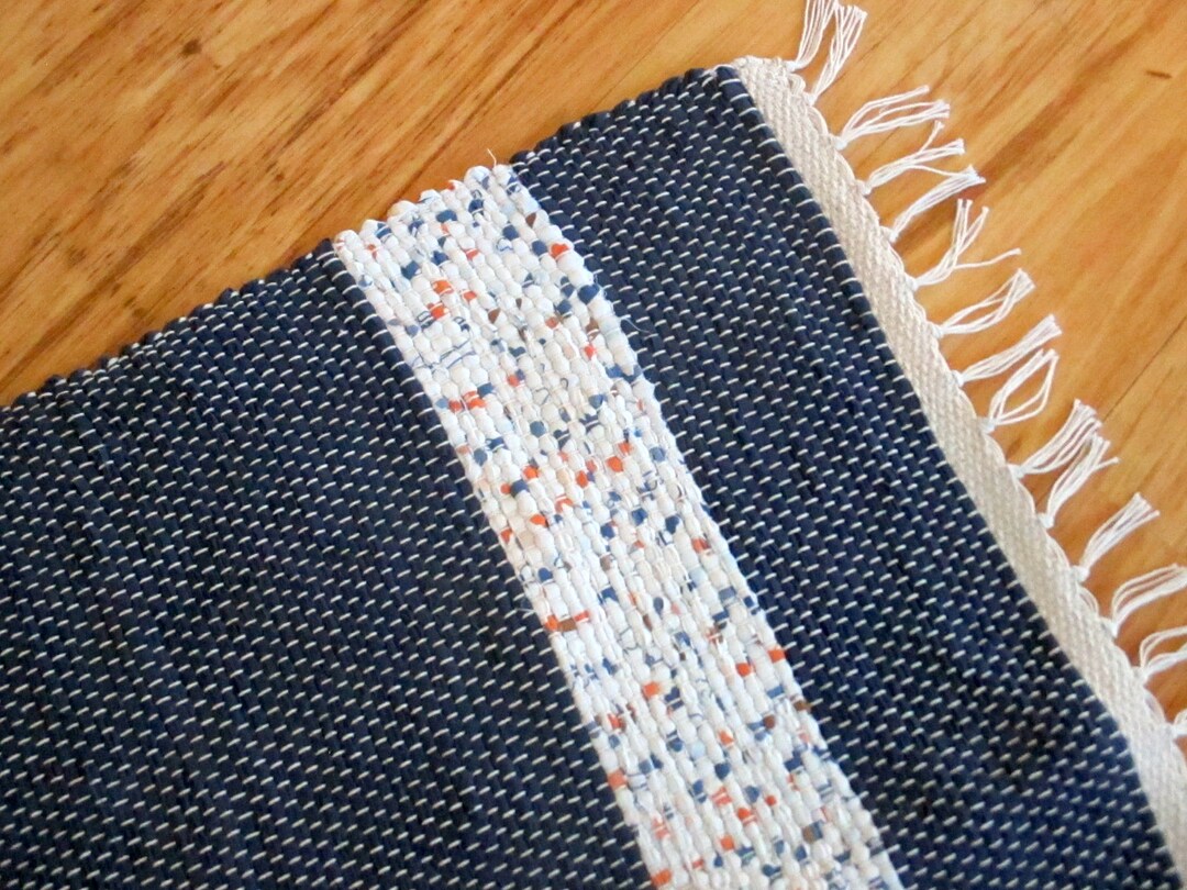 NAVY With WHITE STRIPE Woven Rag Throw Rug 410 - Etsy
