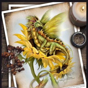 Summer Dragon / Dragon Art Print / Dragon / Sunflower Dragon / Fantasy ...