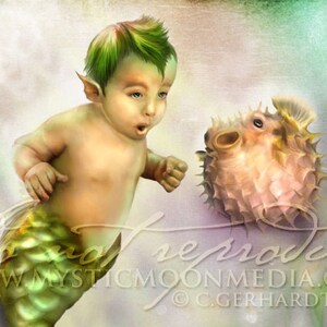Puffer / Fantasy Art / Fantasy Painting / Bathroom Decor / Mermaid Art ...