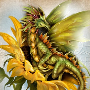 Summer Dragon / Dragon Art Print / Dragon / Sunflower Dragon / Fantasy ...