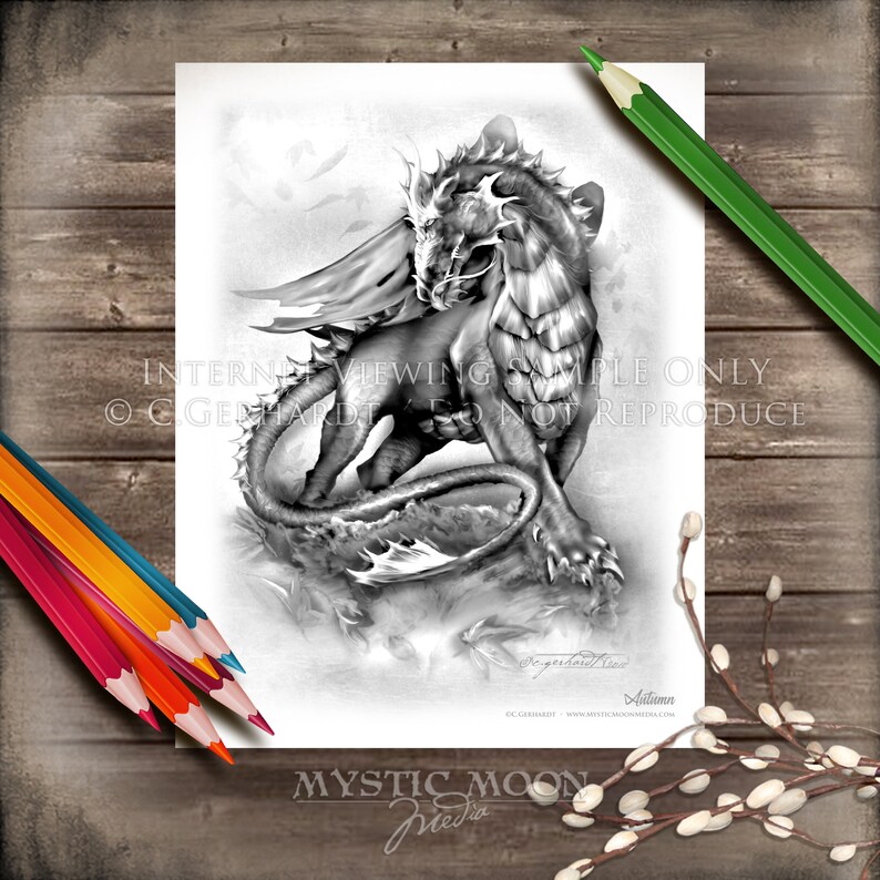 Digital Download Coloring Pages / Autumn Dragon Coloring / | Etsy