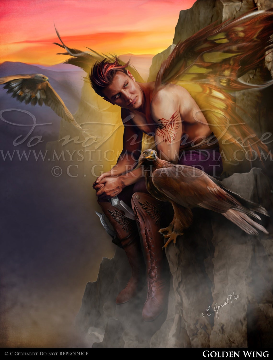 Golden Wing / Poster / Fairy Wings / Fairy Man / Fairy Art / - Etsy