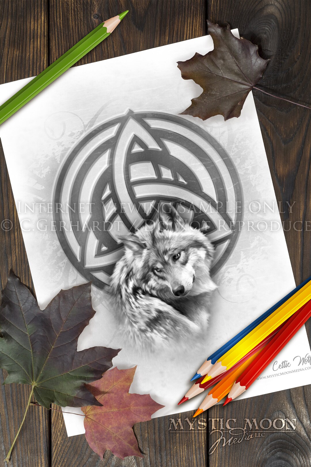 Digital Download Coloring Pages / Wolf Coloring Pages / Celtic Knot ...