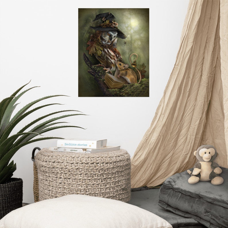 Secrets of the Feather & Fur / Witch Owl Art Poster / Wiccan | Etsy