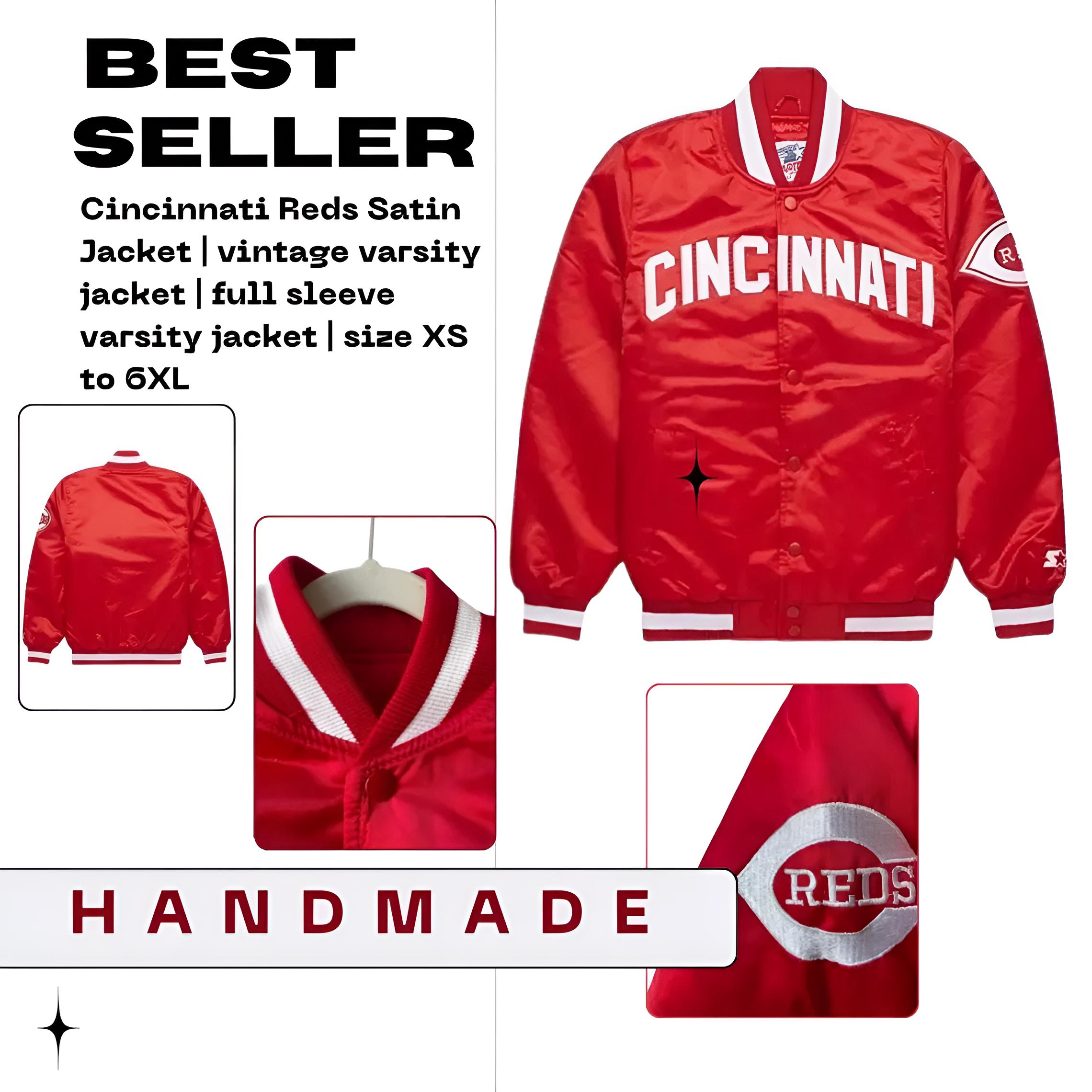 Cincinnati Reds Satin Jacket Vintage Varsity Jacket Full Sleeve Varsity ...