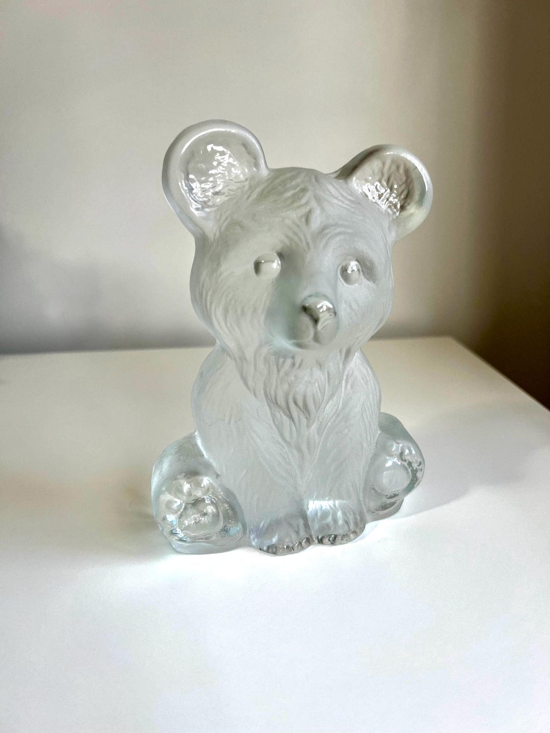 Vintage Viking Glass Teddy Bear Figurine, Frosted Glass Paper Weight ...