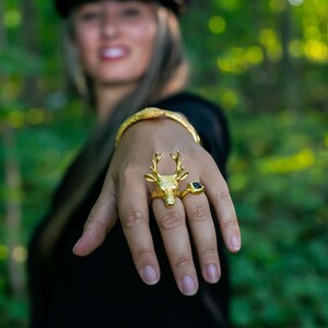 Stag Ring, Gold Deer Ring, Antler Ring, Gold Stage Ring - Etsy