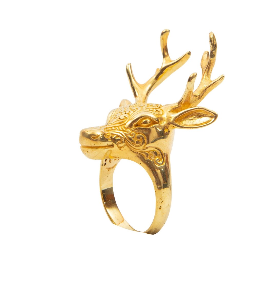 Stag Ring, Gold Deer Ring, Antler Ring, Gold Stage Ring - Etsy